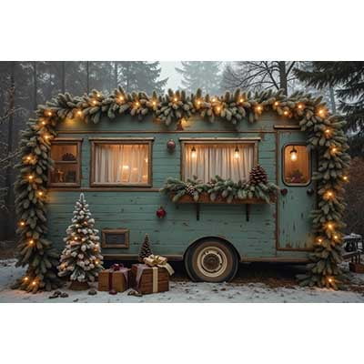 Christmas RV Camper Backdrop for Photography02 Outdoor Pine Tree ...