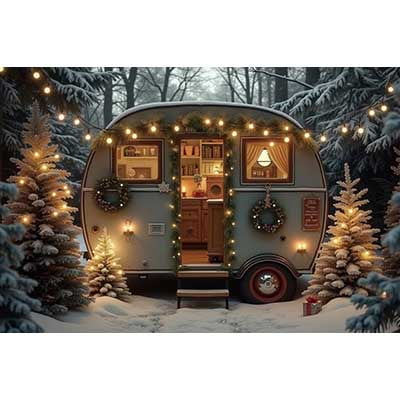 Christmas RV Camper Backdrop for Photography02 Outdoor Pine Tree ...