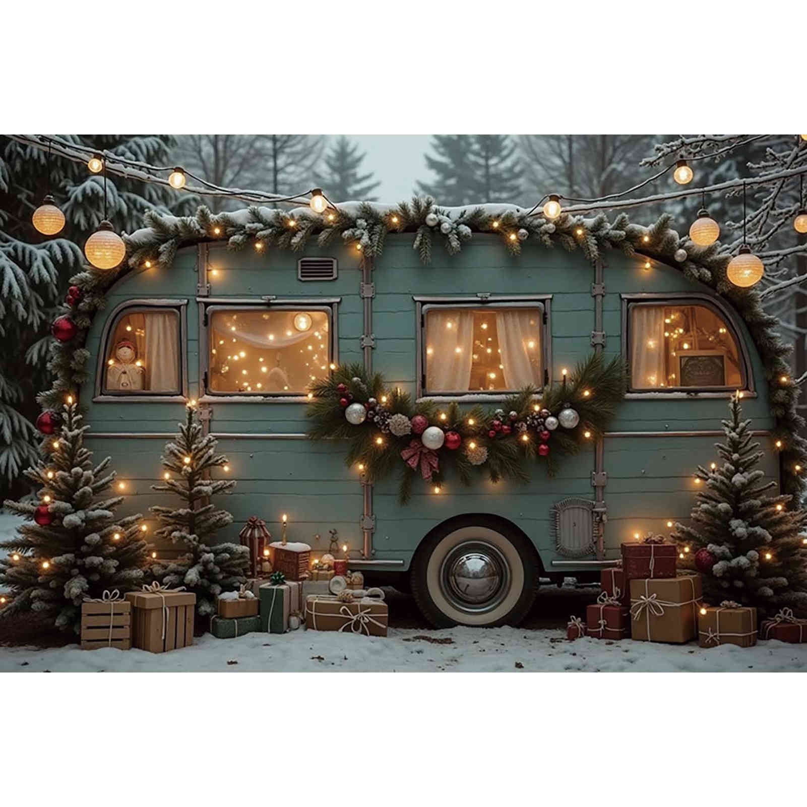 Christmas RV Camper Backdrop for Photography02 Outdoor Pine Tree ...