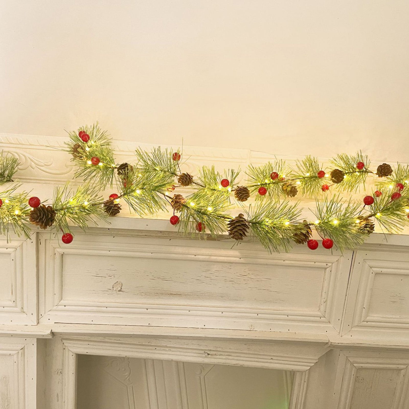 Christmas Rattan Decorative Light String with Pinecones, Bells, and ...