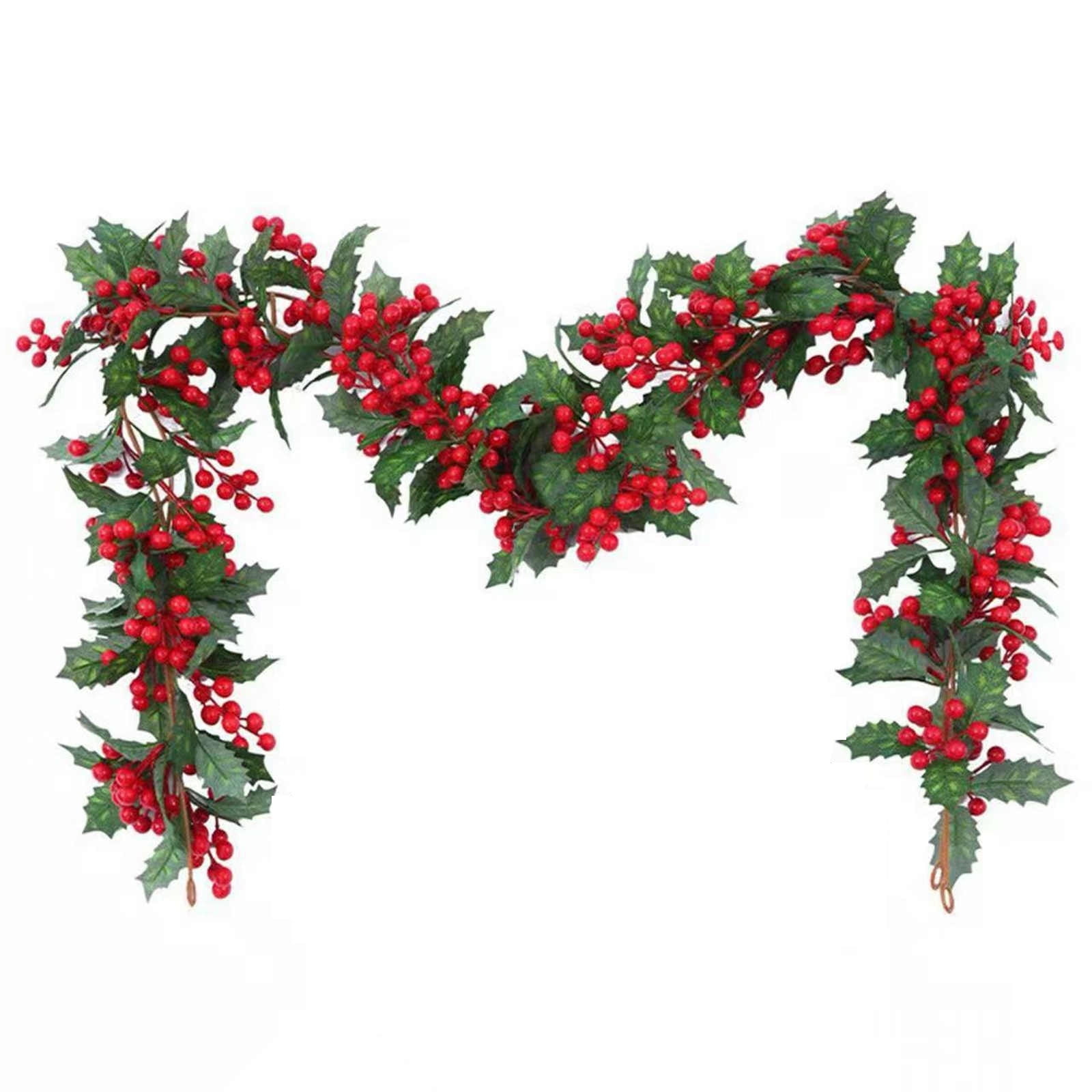 Christmas Rattan Garland 2 Pack 68.8 Inch Artificial Red Berry Soft ...