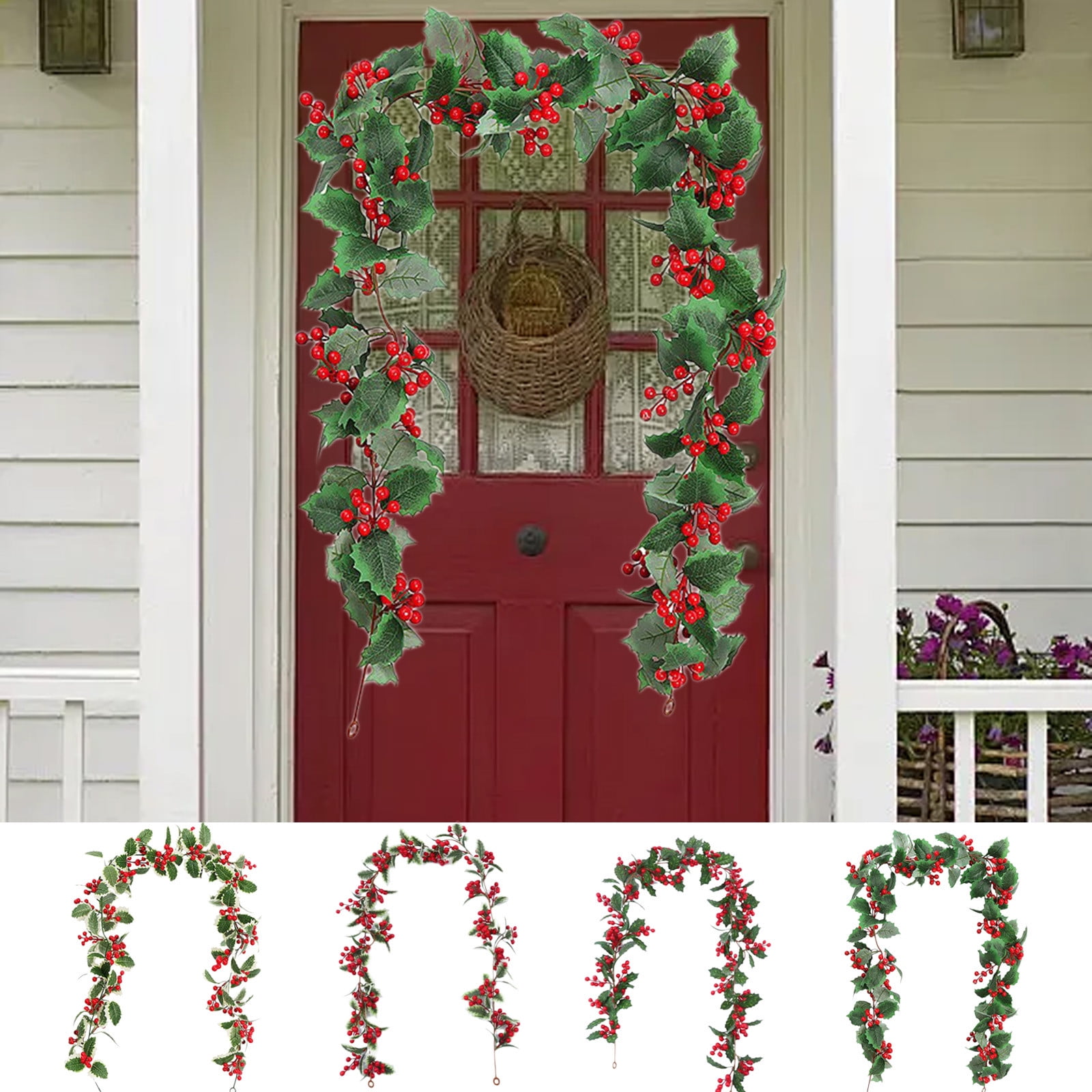 Christmas Rattan Garland, Red Berry Vines, Flexible Branches for ...