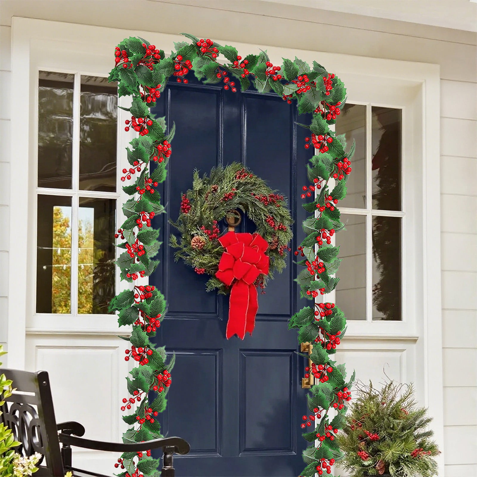 Christmas Rattan Garland, Red Berry Vines, Flexible Plastic Decoration ...