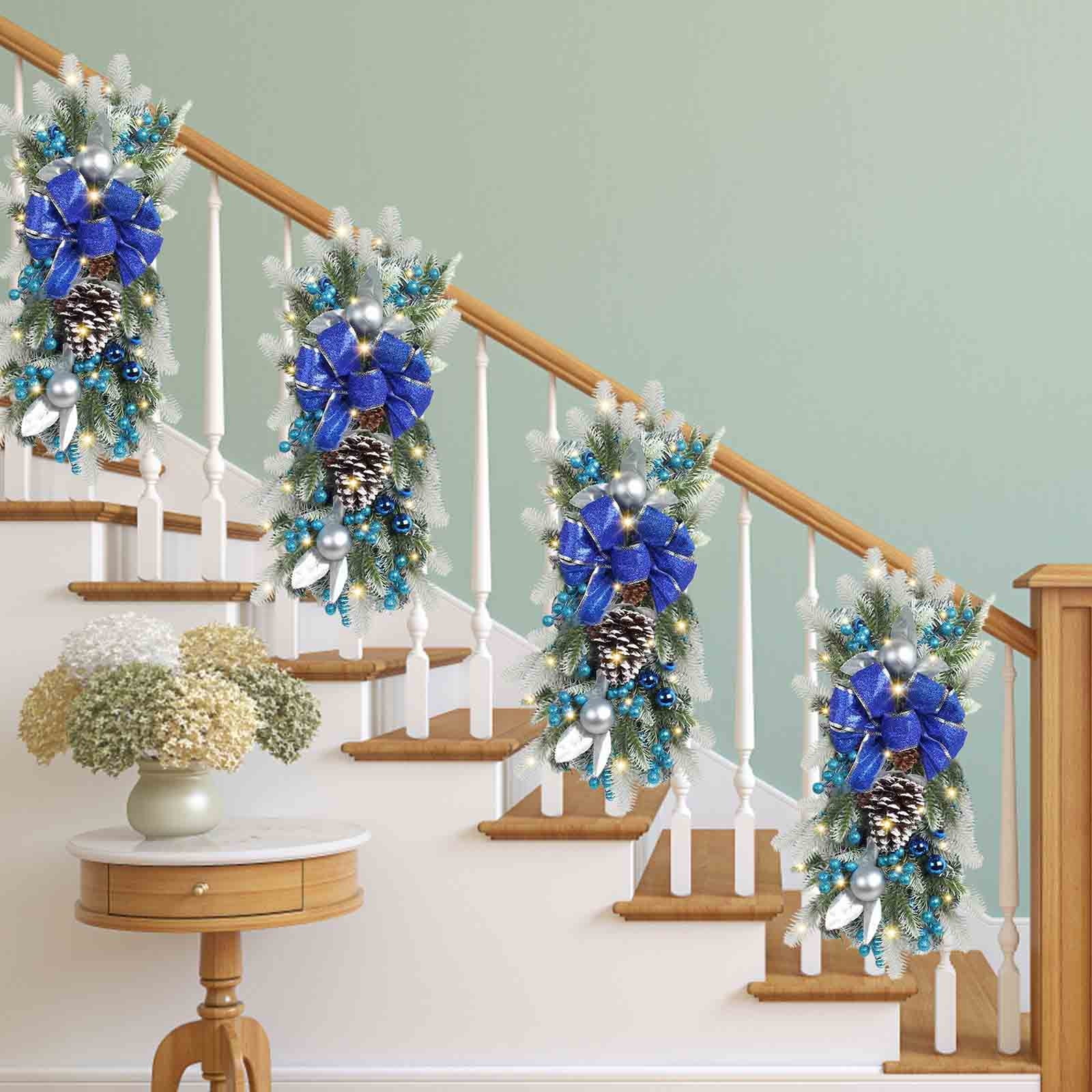 Christmas Rattan Upside Down Tree Wall Hanging 45x20cm, Green Wreath ...