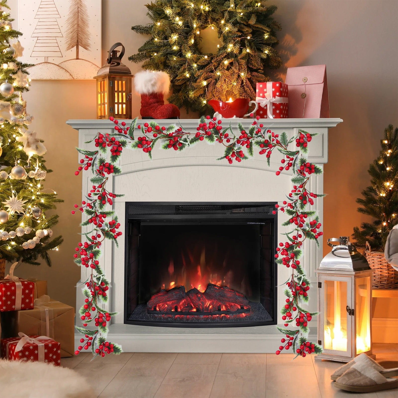 Christmas Rattan Wreath Decorations with Red Berries & Pine Cones for ...