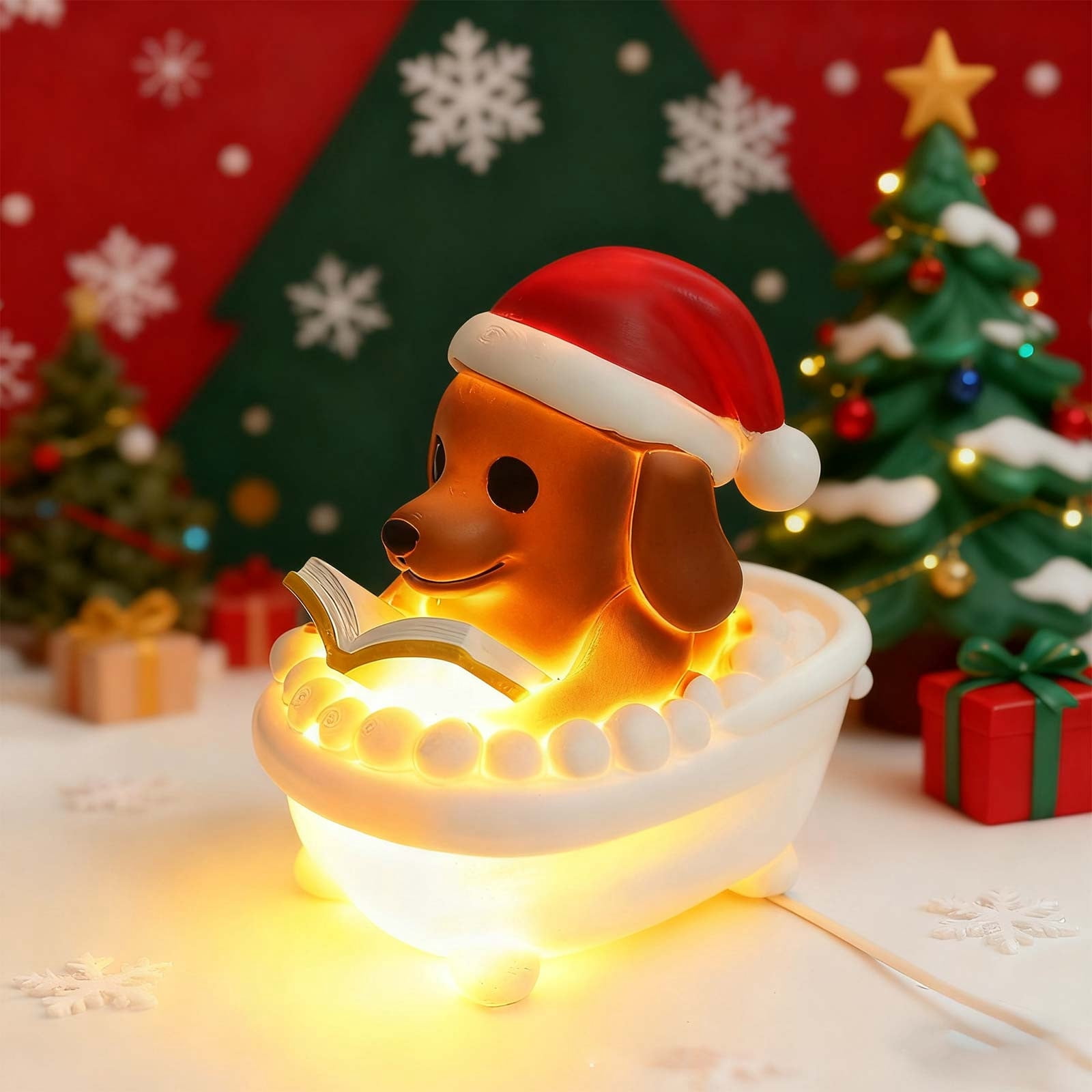 Christmas Reading Book Bubble Bath Lamp, 3D Cute Santa Hat Night Lamp ...