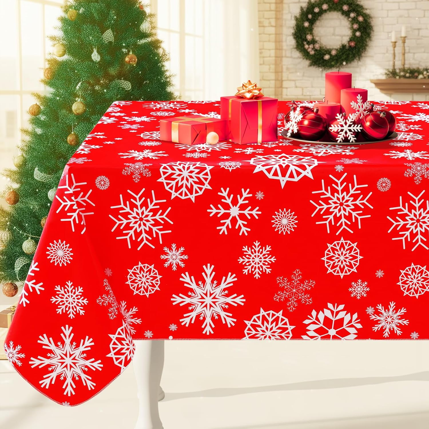 Christmas Rectangle Table Cloth, Waterproof Vinyl Tablecloth with ...