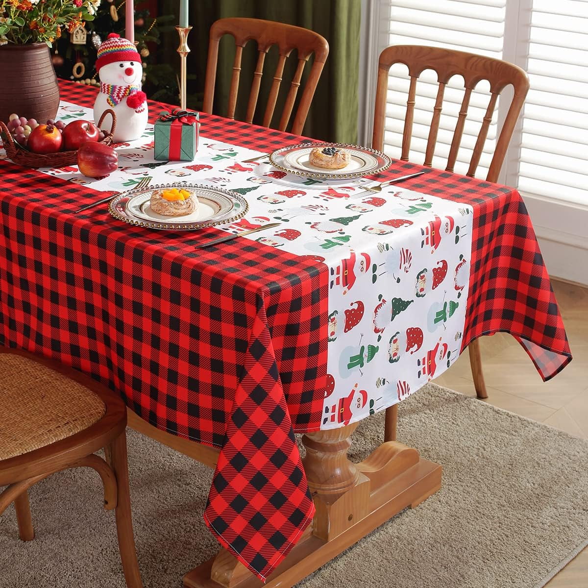 Christmas Rectangle Tablecloth, Buffalo Plaid & Winter Pattern Table ...