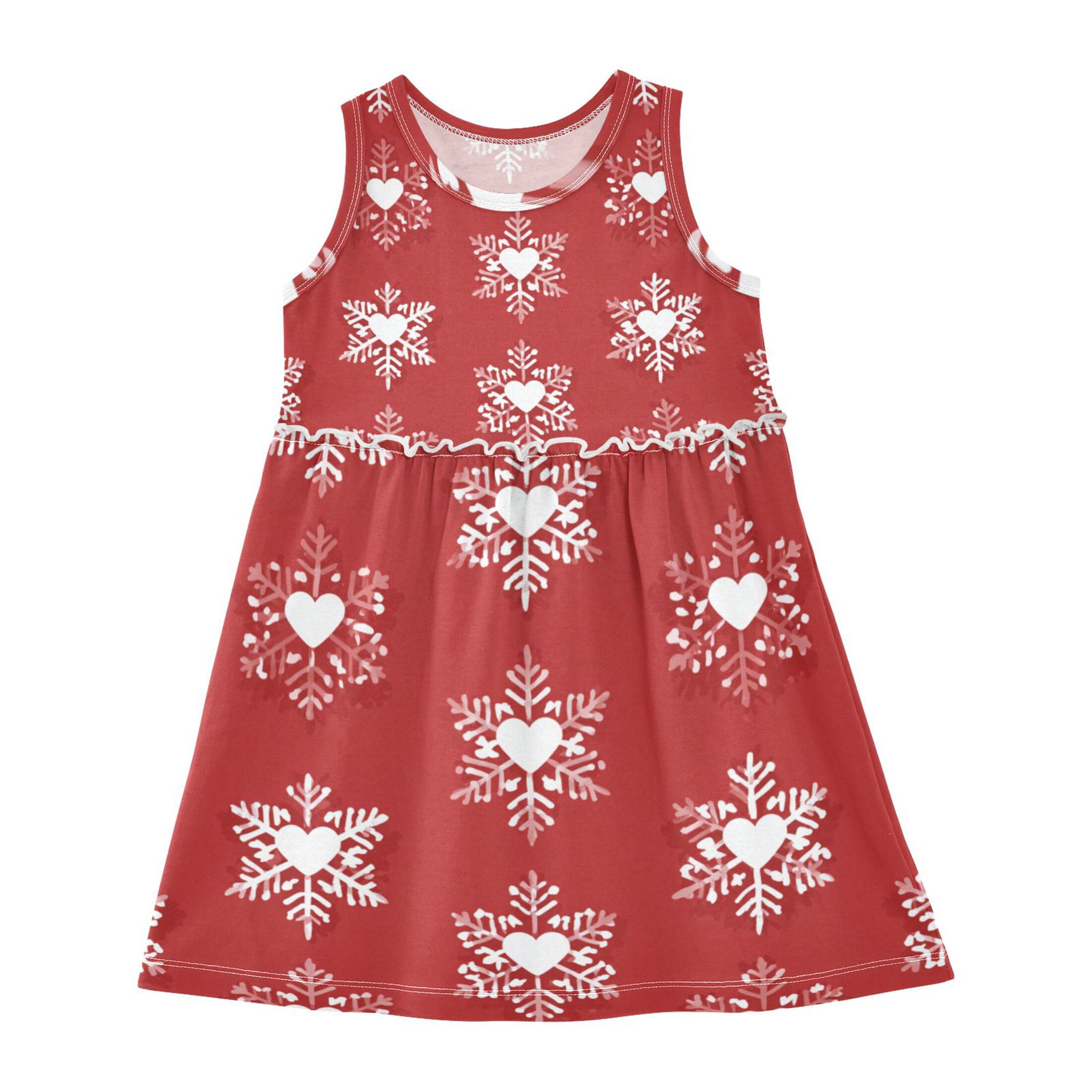 Christmas Red Background Hearts Inside Snowflakes Sleeveless Dress A ...