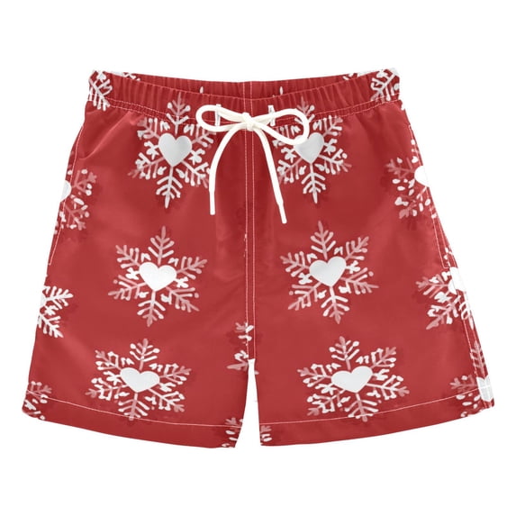 Christmas Red Background Hearts Inside Snowflakes Swim Trunks Board ...