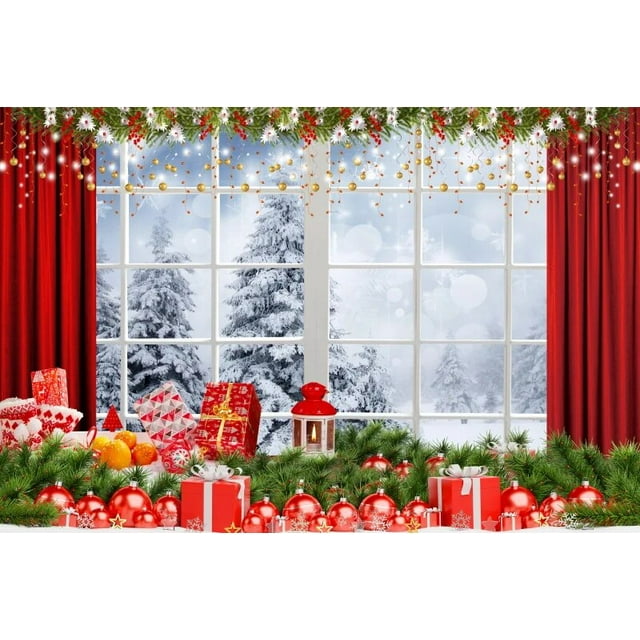 Christmas Red Barn Door Backdrop Rustic Wooden Board Xmas Tree Gifts ...