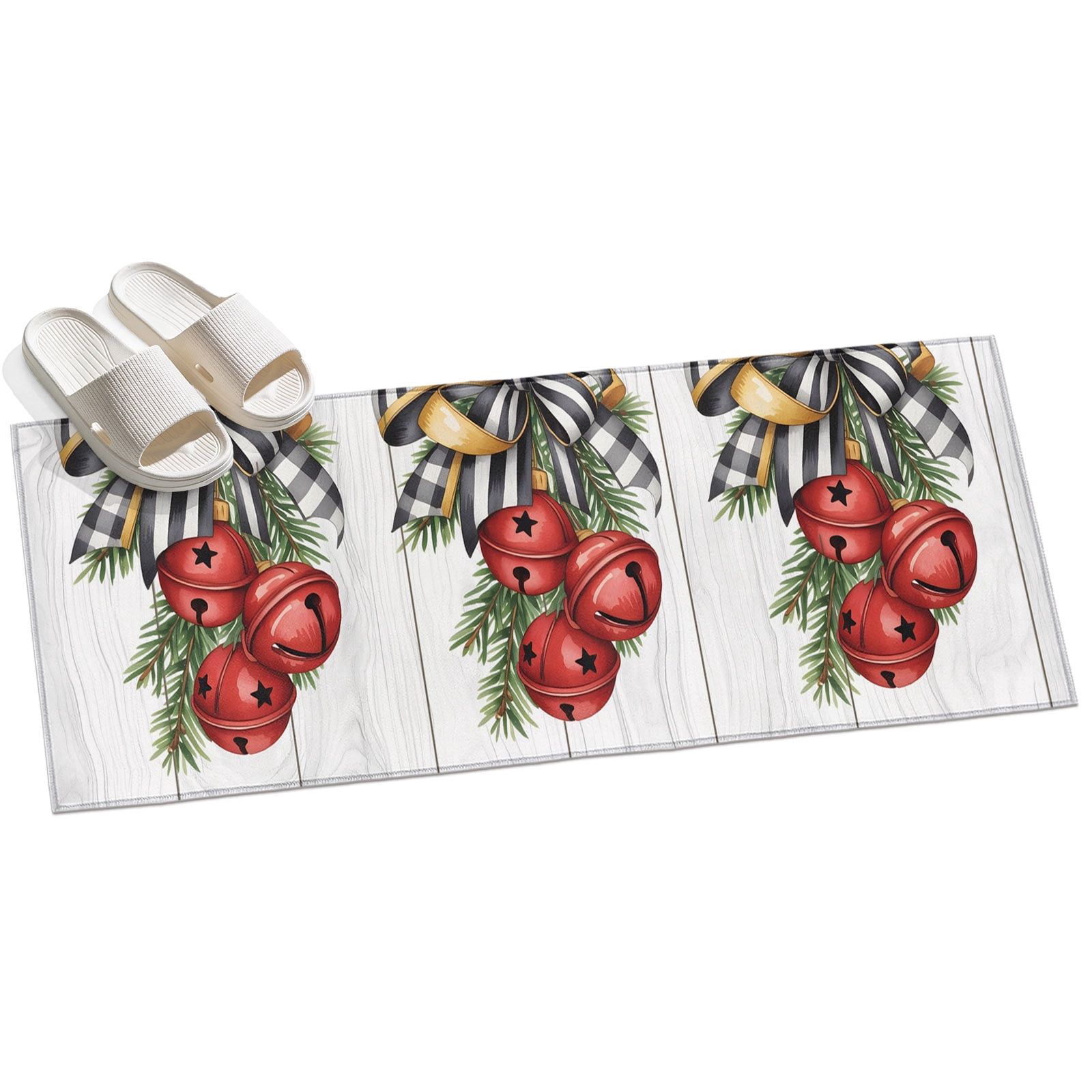Christmas Red Bells Hallway Runner Rug 2x6 Washable Non Slip Kitchen ...
