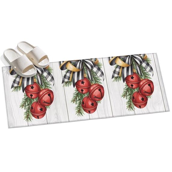 Christmas Red Bells Hallway Runner Rug 2x6 Washable Non Slip Kitchen ...