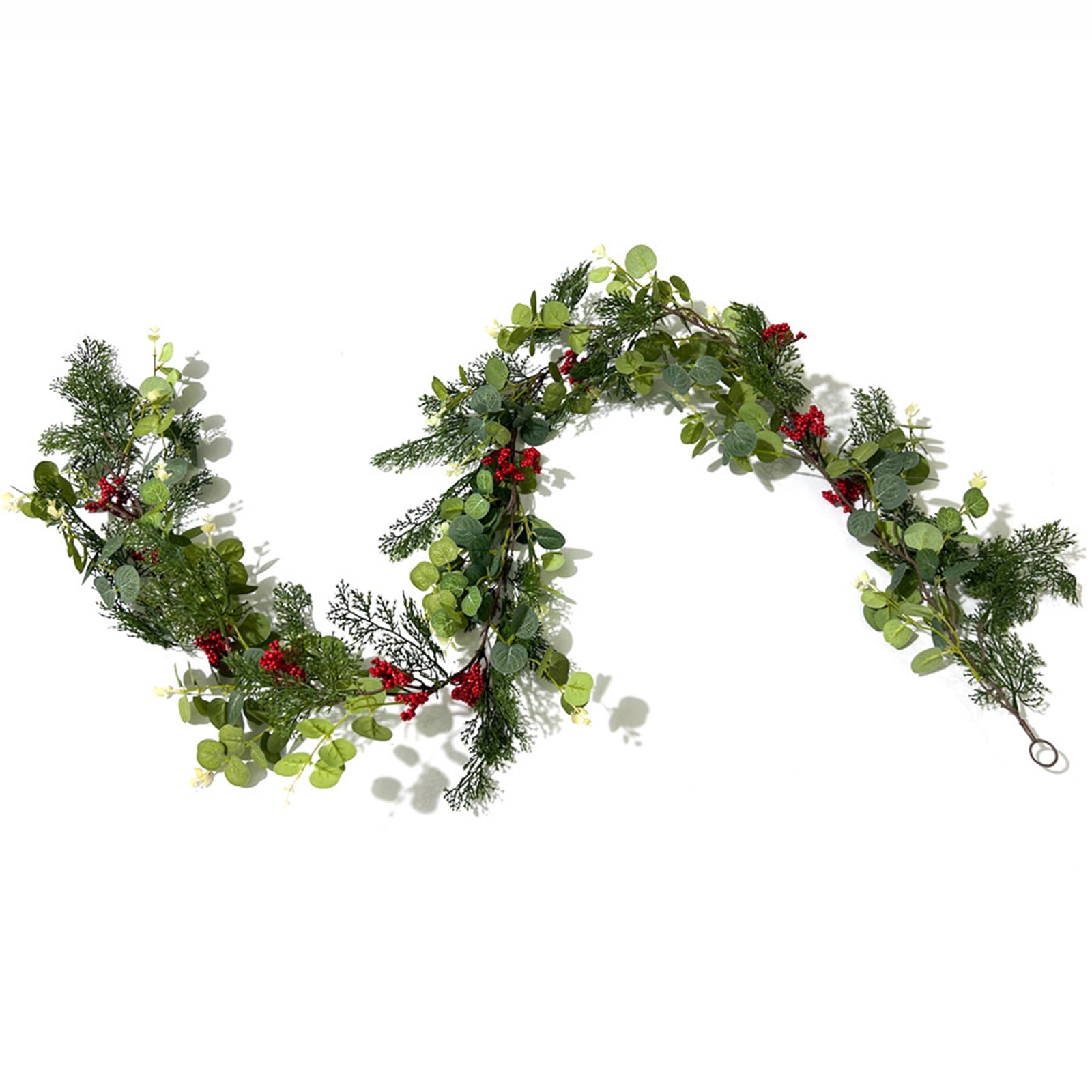 Christmas Red Berry Rattan Garland with Green Leaves, Artificial ...