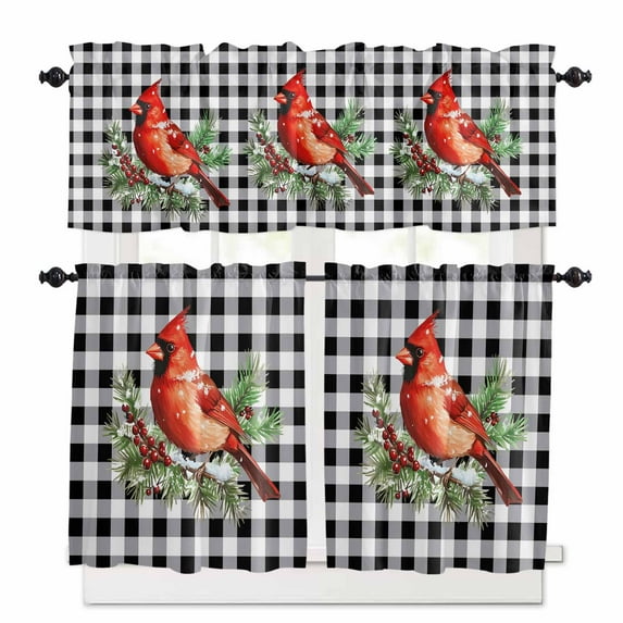 Christmas Red Bird Kitchen Curtains and Valances Set, Winter Berries ...