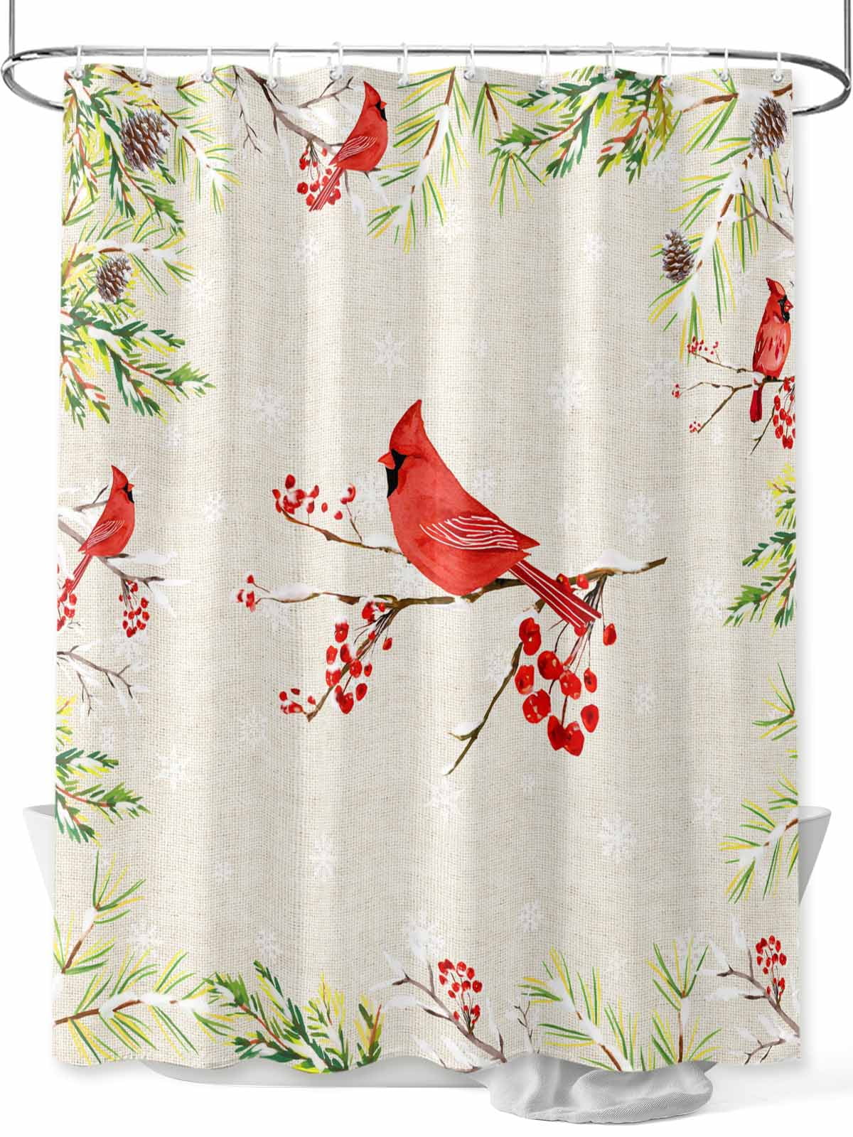 Christmas Red Bird Shower Curtain Set, Waterproof Shower Curtains for ...