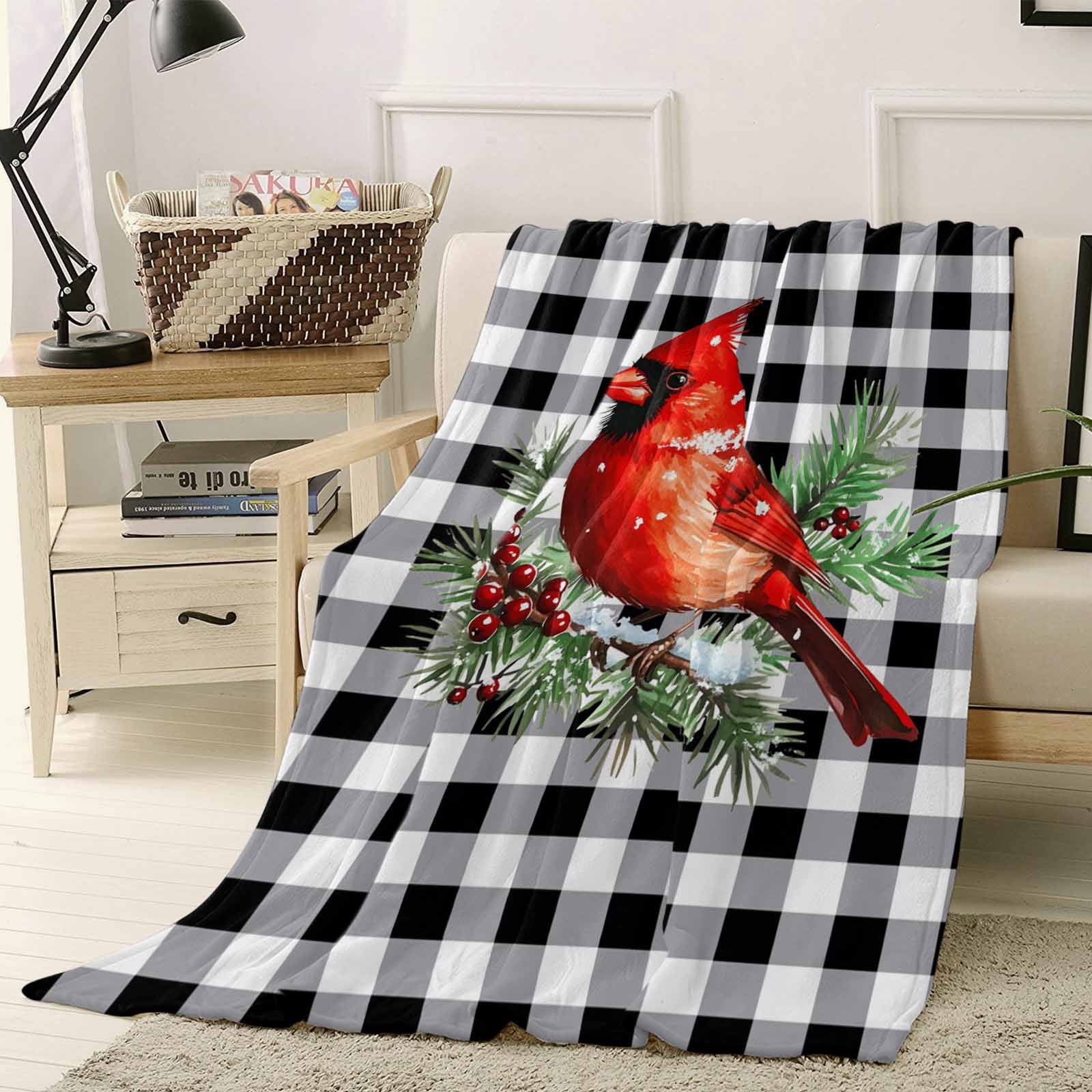 Christmas Red Bird Throw Flannel Blanket 40x50In Winter Berries Black ...