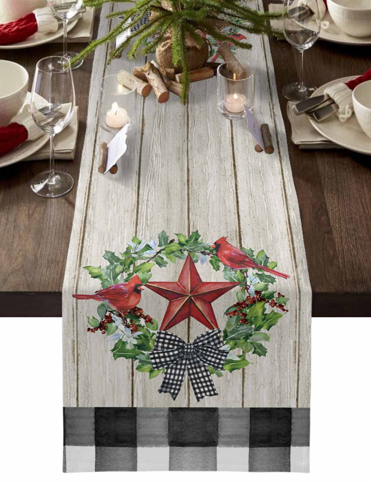 Christmas Red Birds Cotton Linen Table Runner for Dining Kitchen, Xmas ...