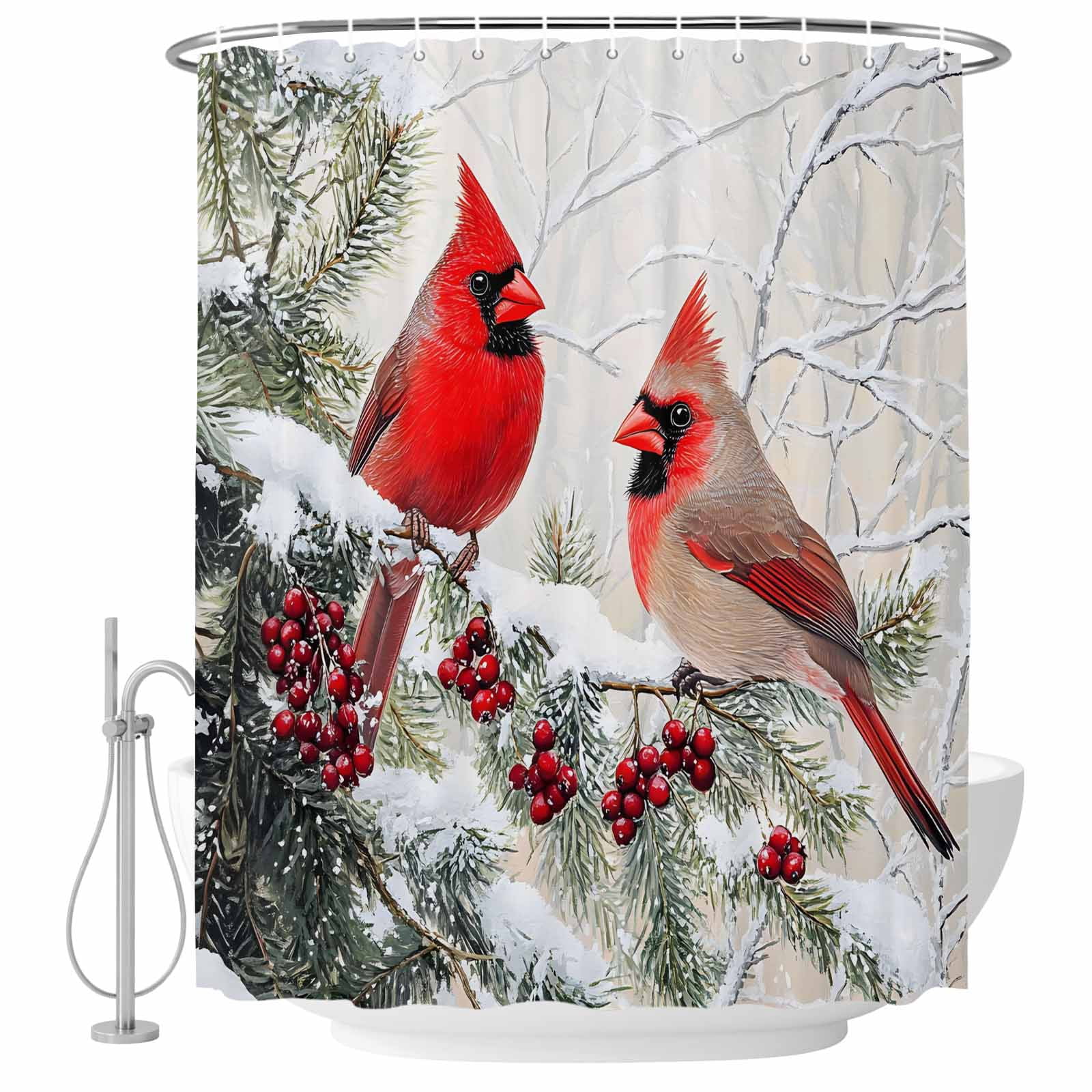 Christmas Red Birds Shower Curtain, Waterproof Shower Curtains for ...
