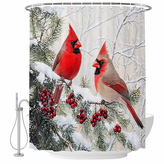 Christmas Red Birds Shower Curtain, Waterproof Shower Curtains for ...