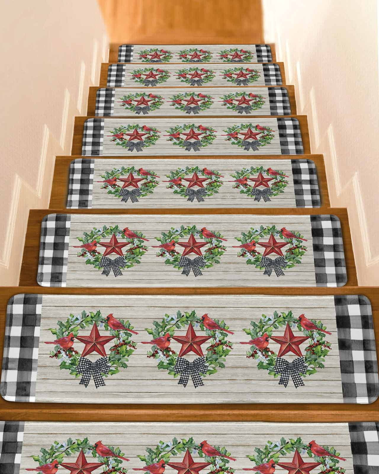 Christmas Red Birds Stair Treads for Wooden Steps Indoor Runner Rug ...
