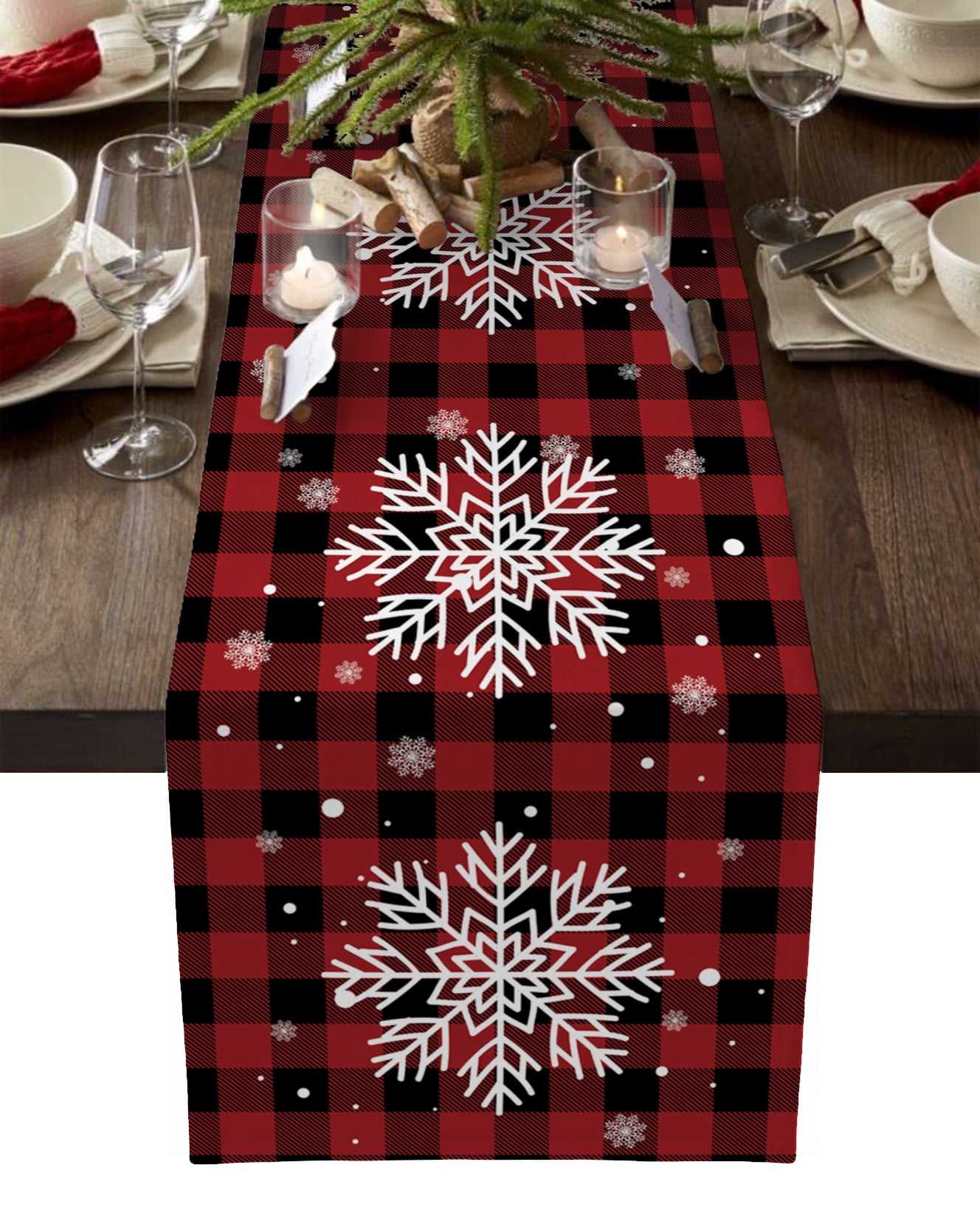 Christmas Red and Black Checkered, Table Runner Winter Snowflake ...
