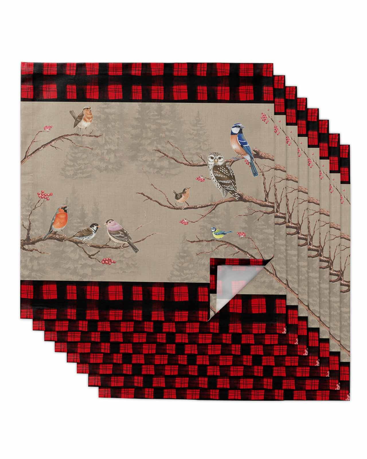 Christmas Red Black Plaid Cloth Napkins Set of 8 Reusable Dinner ...