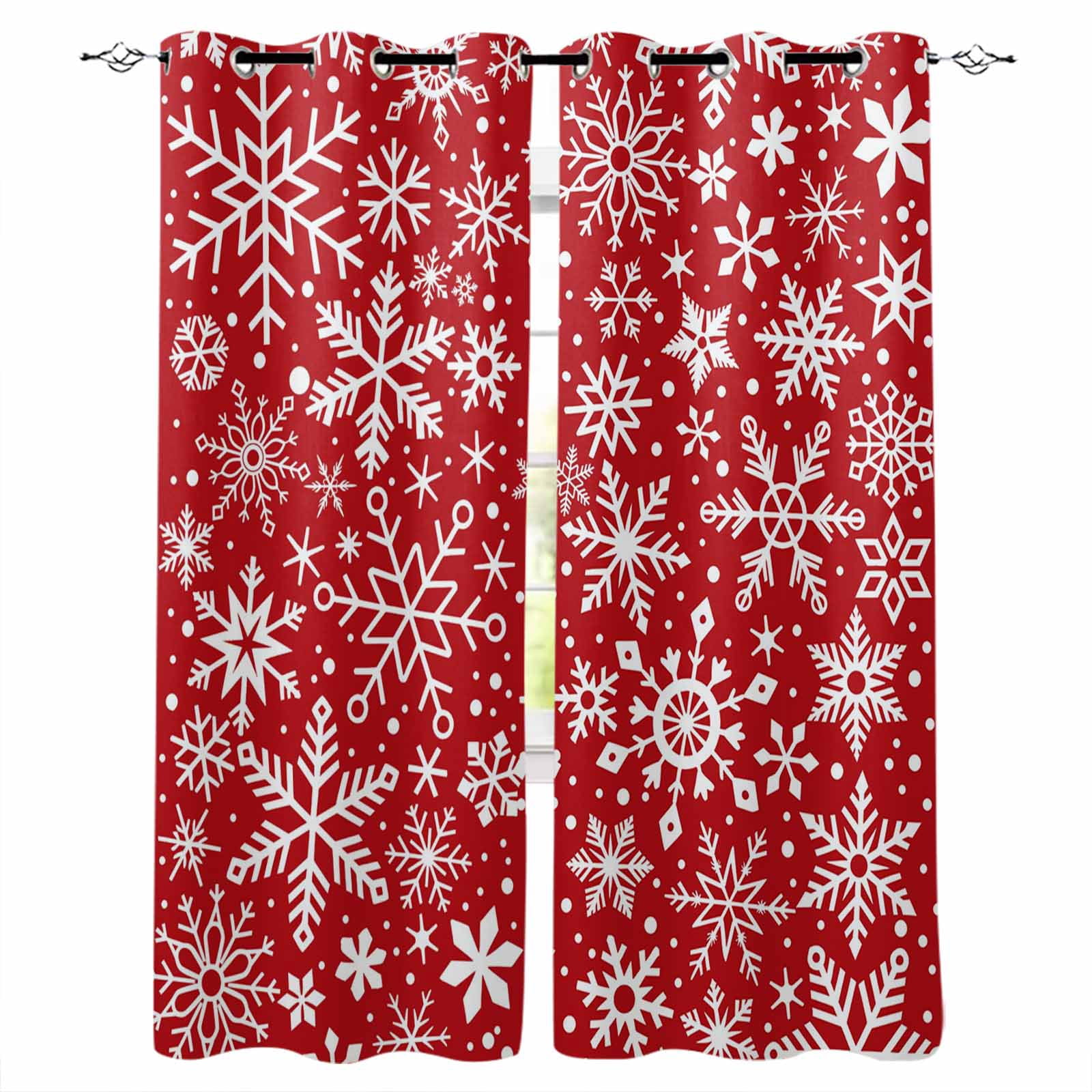 Christmas Red Blackout Curtains 84 Inches Long for Bedroom, Winter ...