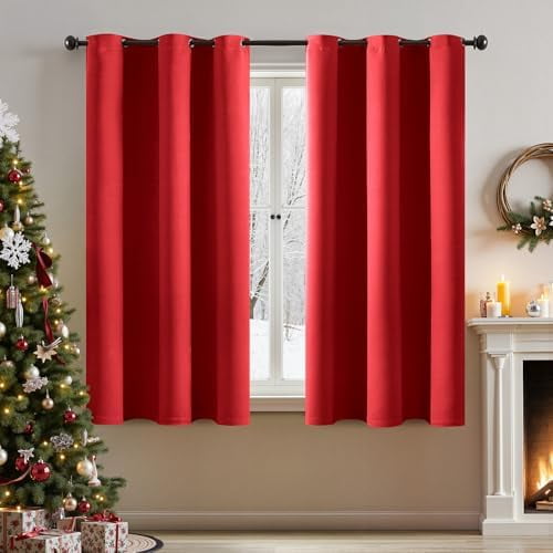 Christmas Red Blackout Curtains for Bedroom Living Room 54 Inches Long ...