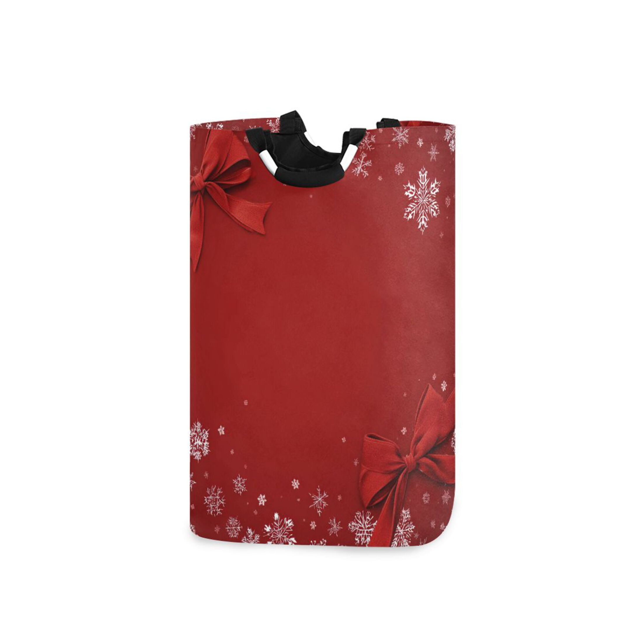 Christmas Red Bows and Snowflakes Laundry Basket with Handles Foldable ...