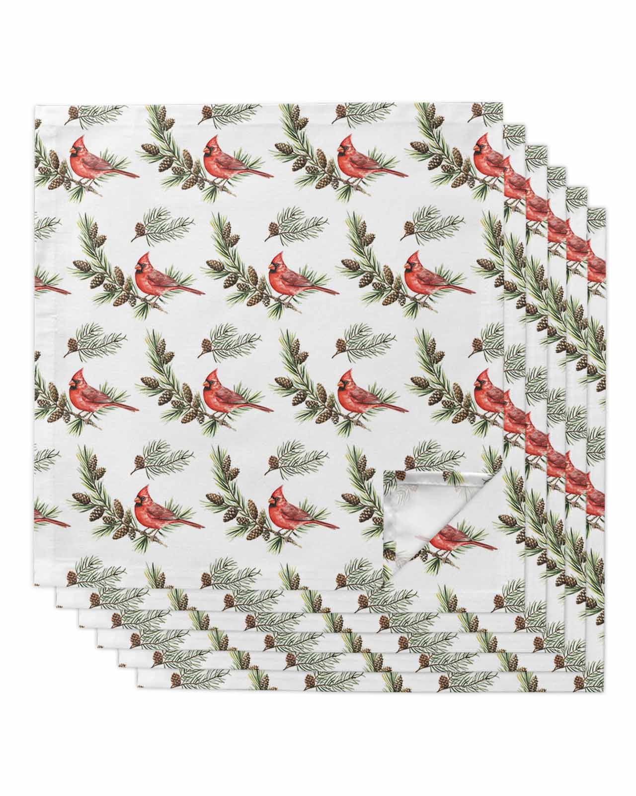 Christmas Red Cardinal Birds Cloth Napkins Set of 6 Reusable Dinner ...