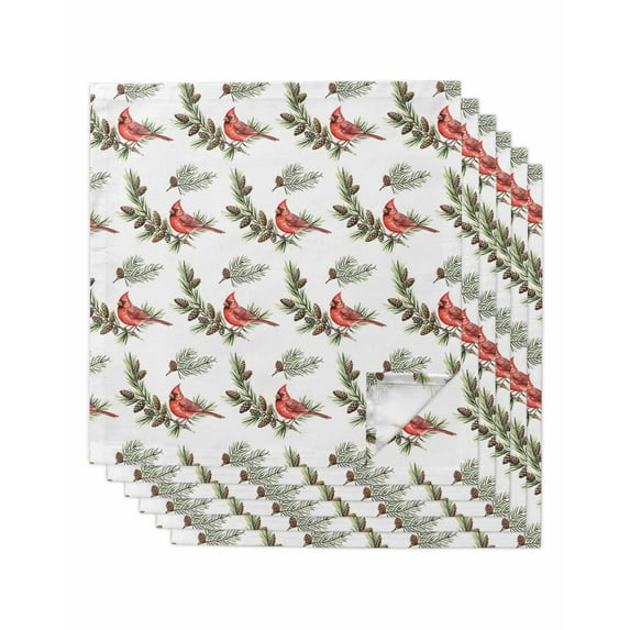 Christmas Red Cardinal Birds Cloth Napkins Set of 6 Reusable Dinner ...