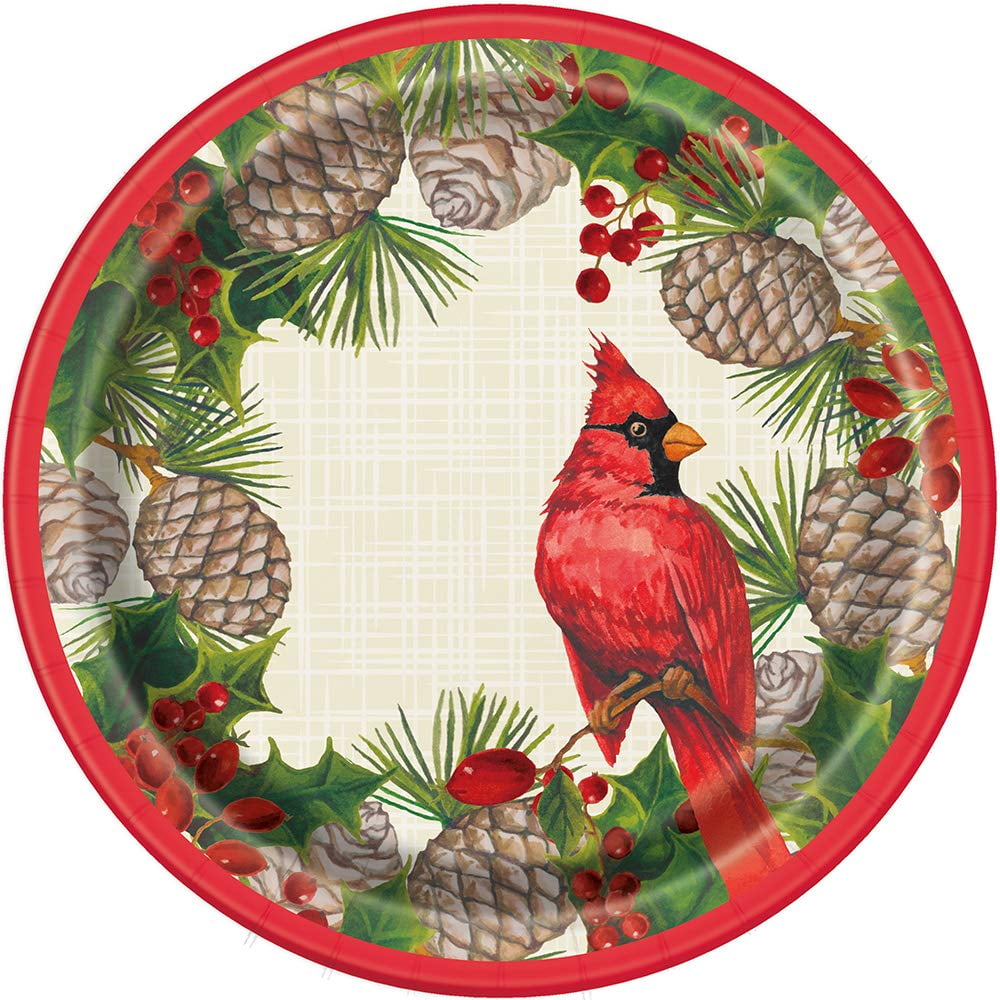 Unique Red Cardinal Christmas Round Dessert Plates - 8 Pcs - Walmart.com