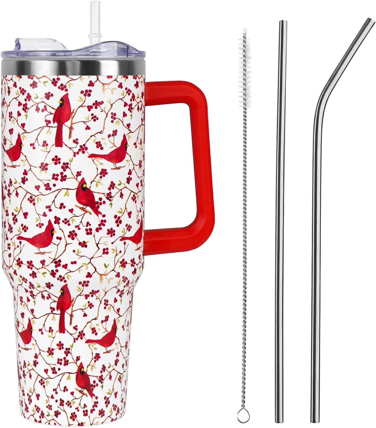 Christmas Red Cardinal Tumbler with Handle and Straw Lid 40 oz,Cute ...