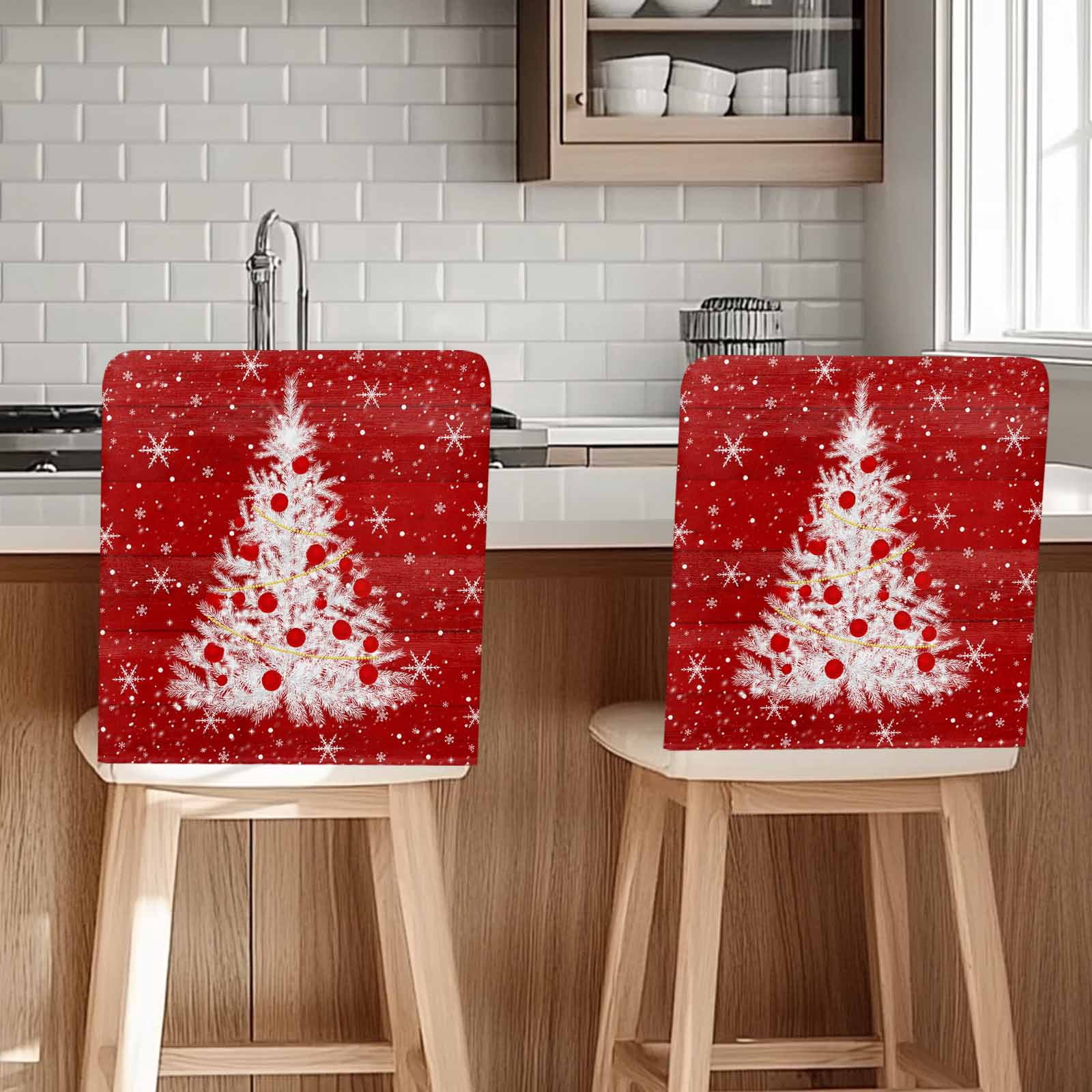 Christmas Red Chair Covers Set of 4 White Xmas Tree Winter Snowflakes ...