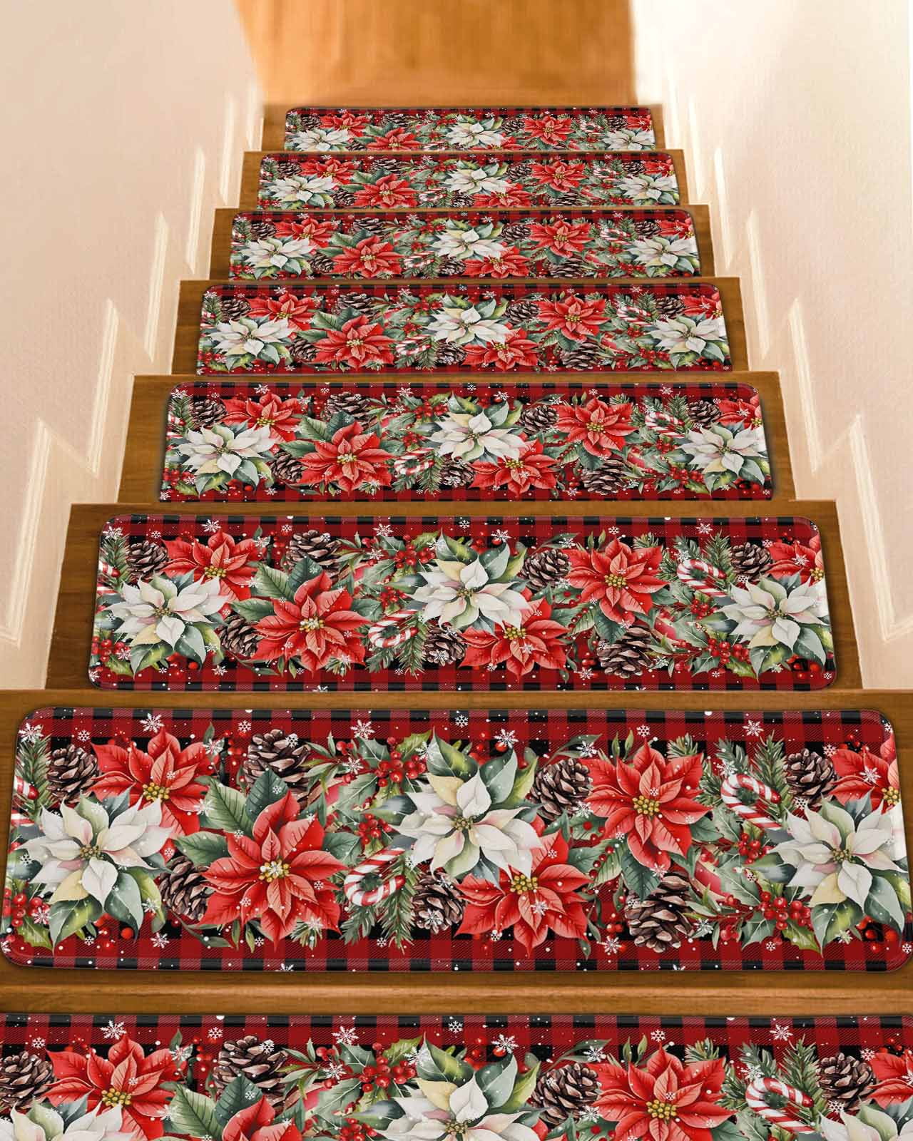 Christmas Red Check Stair Treads for Wooden Steps Indoor Runner Rug ...
