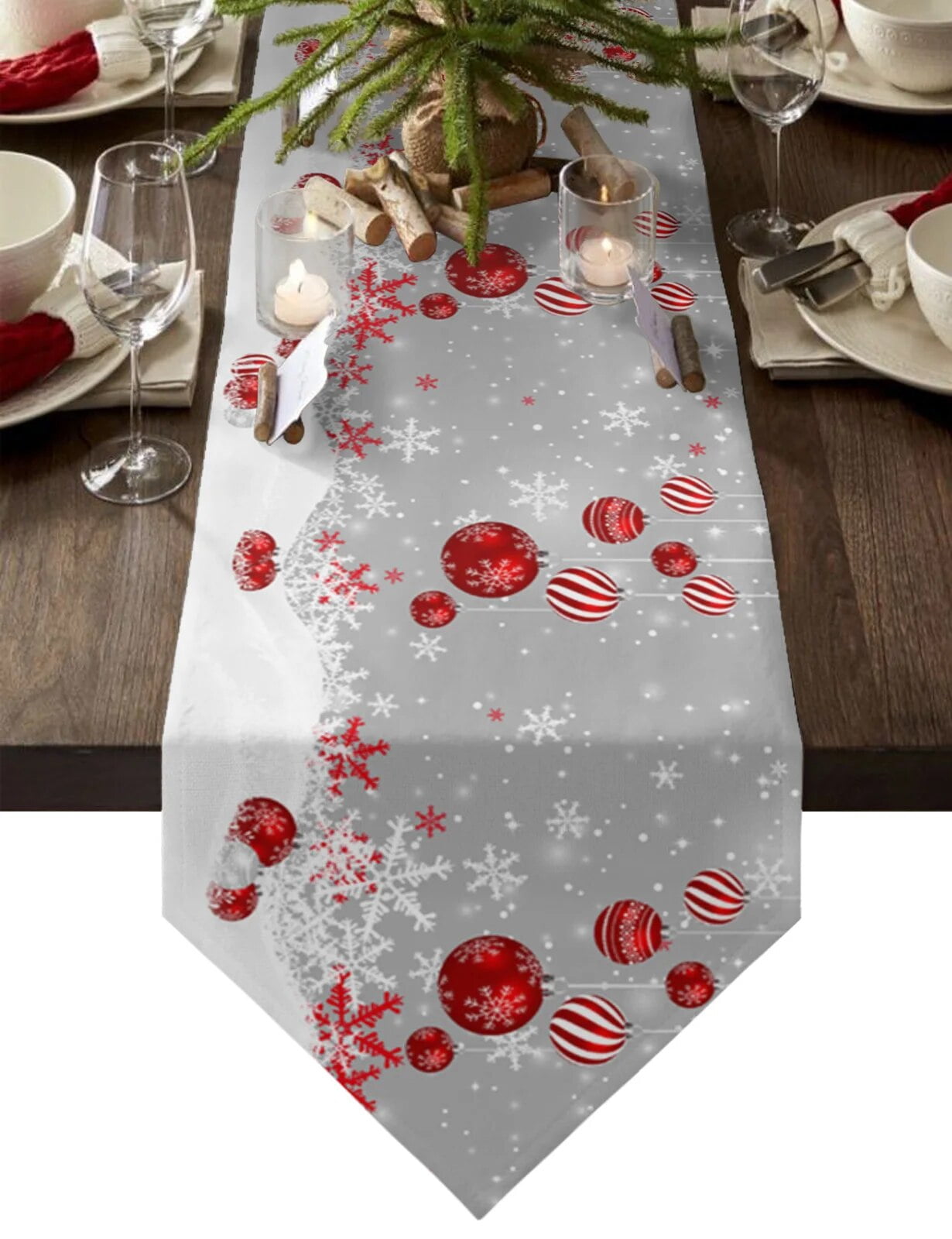 Christmas Red Christmas Ball Snowflakes Table Runner Christmas Kitchen ...