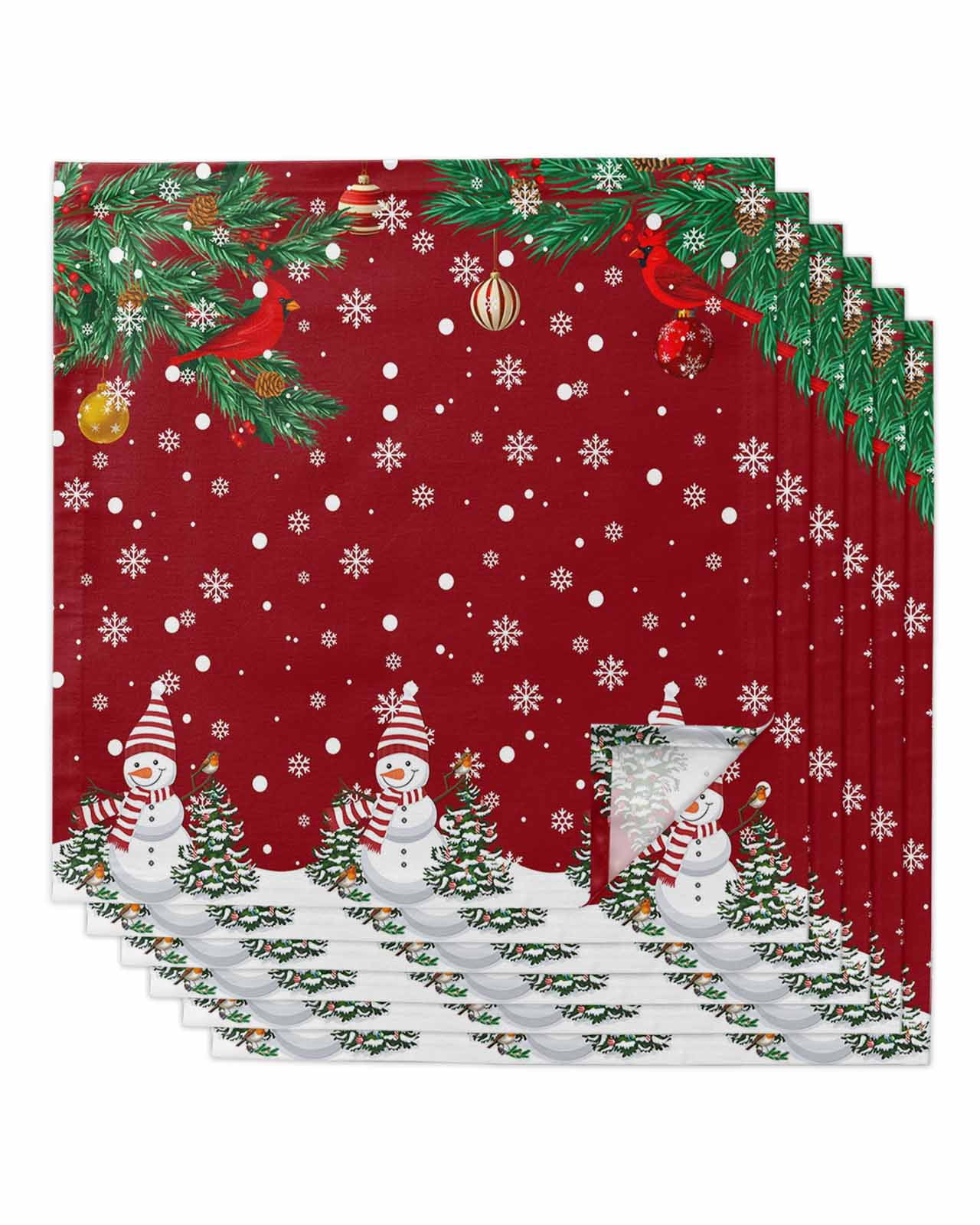 Christmas Red Cloth Napkins Set of 6 Reusable Dinner Napkins, Snowman ...