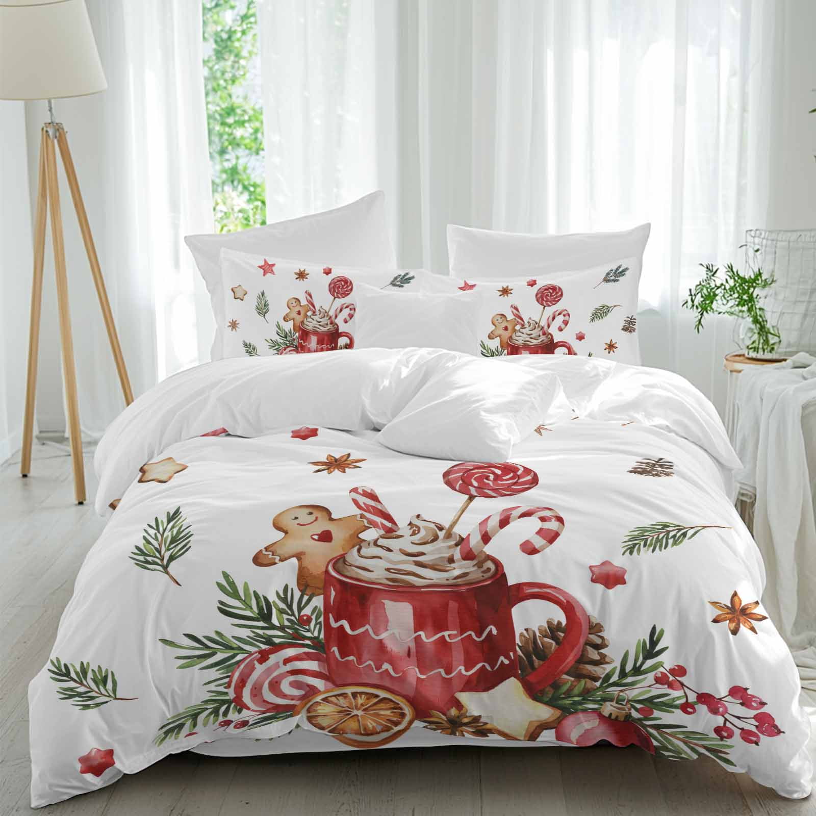 Christmas Red Coffee Gingerbread Man Duvet Cover Set King Size, Candy ...