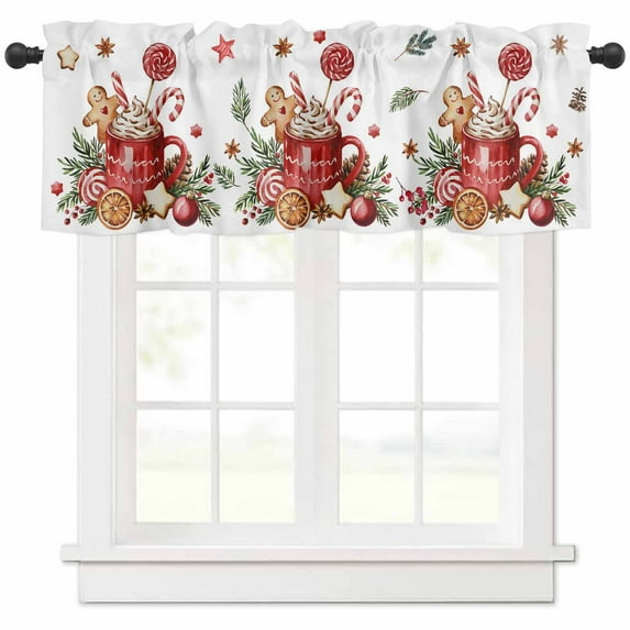 Christmas Red Coffee Gingerbread Man Valances for Windows, Candy Pine ...