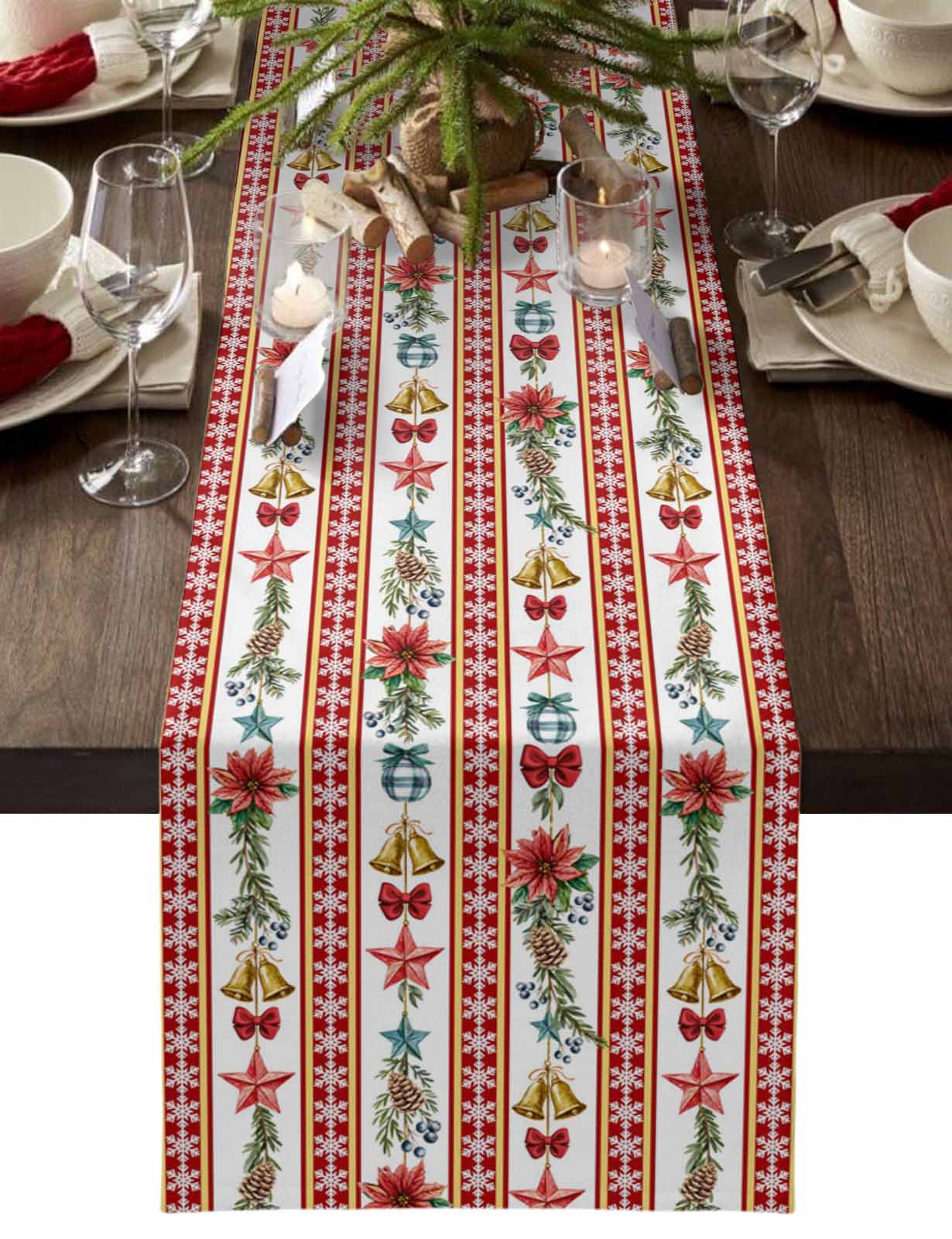 Christmas Red Cotton Linen Table Runner for Dining Kitchen, Poinsettia ...