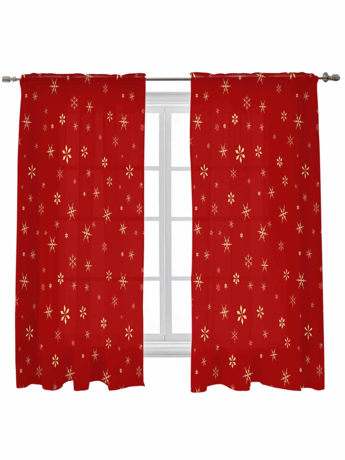Christmas Red Curtains 63 Inch Length, Sheer Curtains for Bedroom ...
