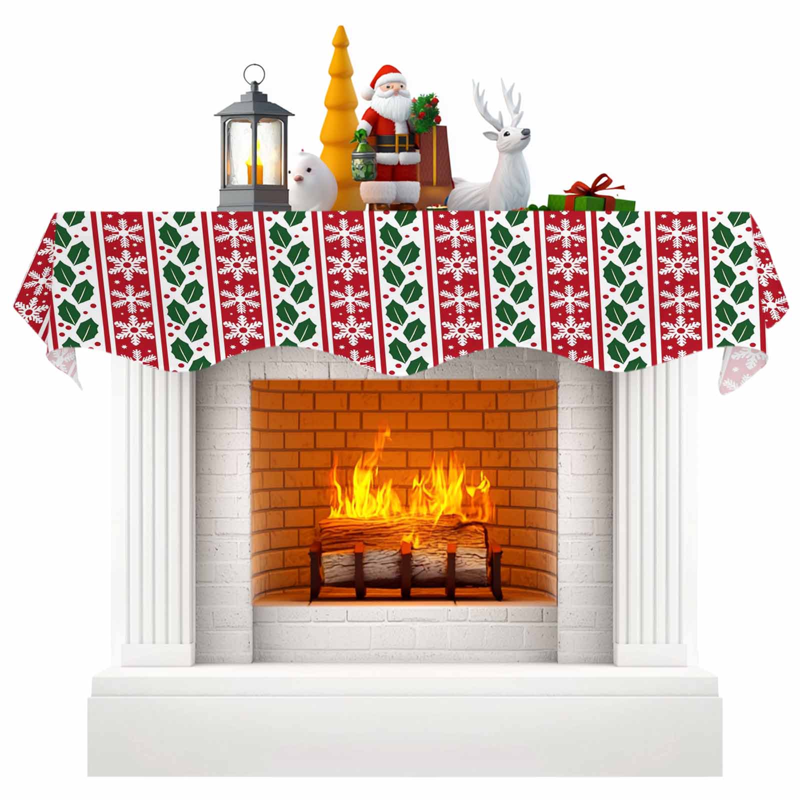 Christmas Red Fireplace Mantle Scarf, Winter Snowflake Xmas Green ...