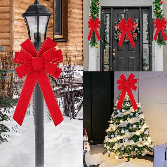 Christmas Red Flannel Multi Ear Bow Christmas Ribbon Ornaments ...