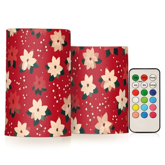 Christmas Red Flower Flameless LED Candle Set with Remote, Battery ...