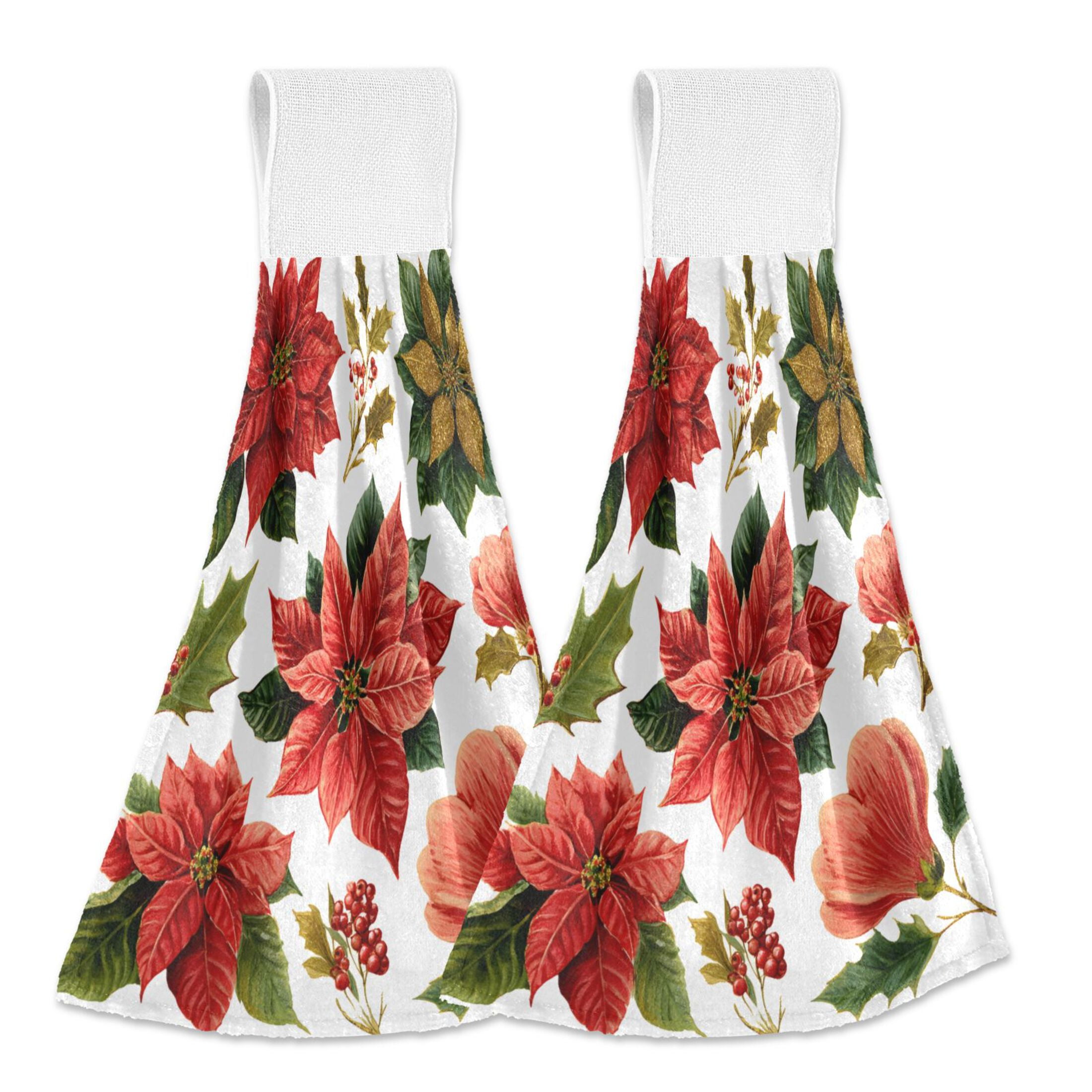 Christmas Red Flower Pattern Design Hand Towels 2 Pack Quick Drying ...