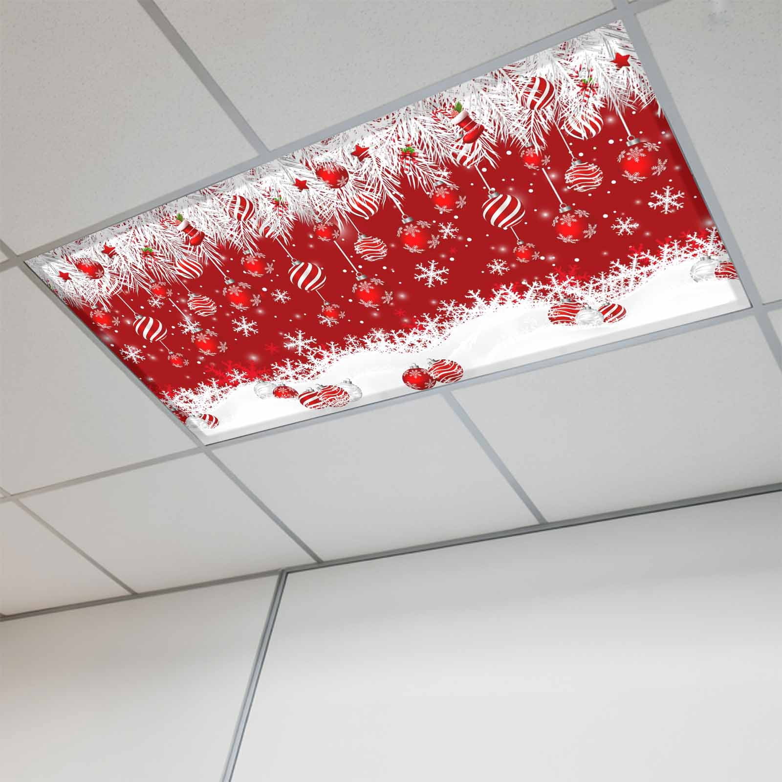Christmas Red Fluorescent Light Covers, Snowflake Xmas Weeping Ball ...