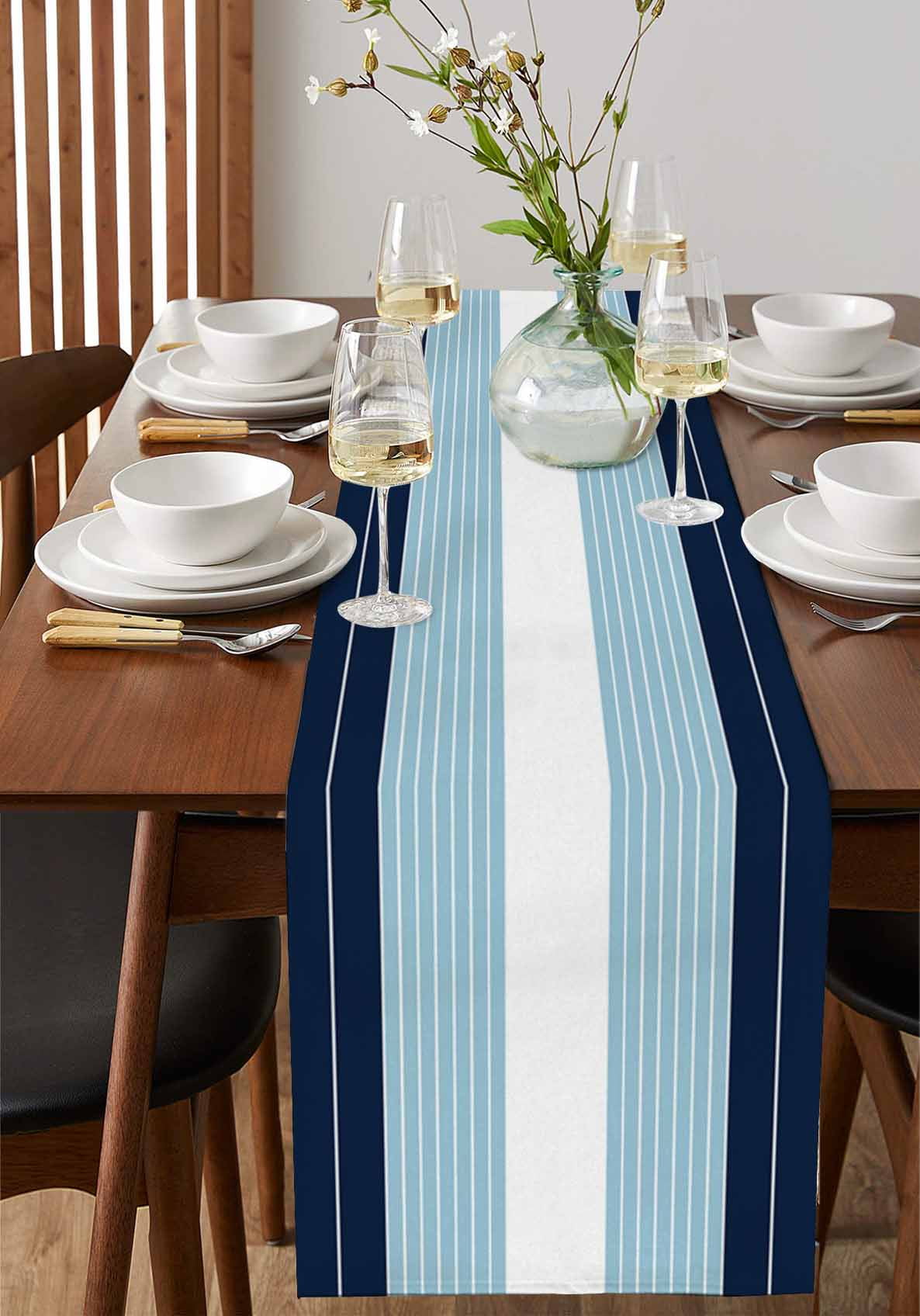 Christmas Red Golden White Striped Table Runner 13x90in Non-Slip Cotton ...