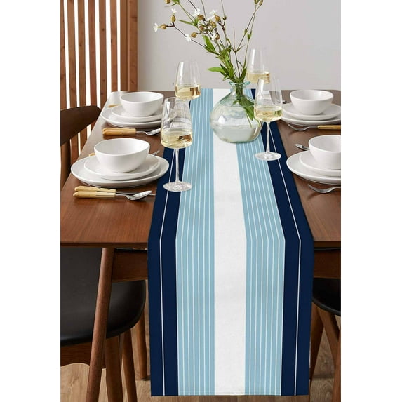 Christmas Red Golden White Striped Table Runner 13x90in Non-Slip Cotton ...