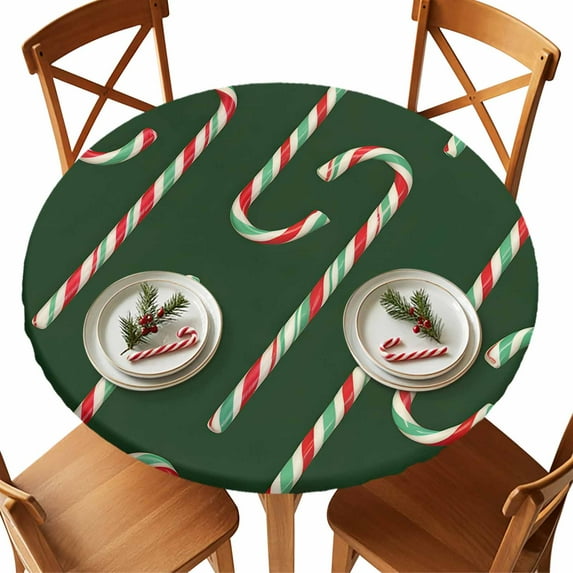 Christmas Red Green Candy Pattern Fitted Round Tablecloths Table Covers ...